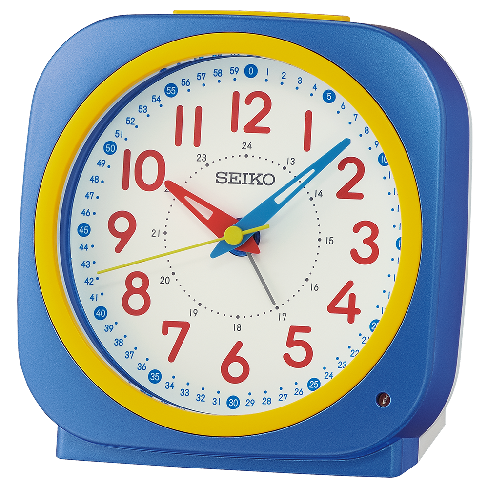 Seiko Time Teacher Kids Metallic Blue and Yellow Alarm Clock with Red ...