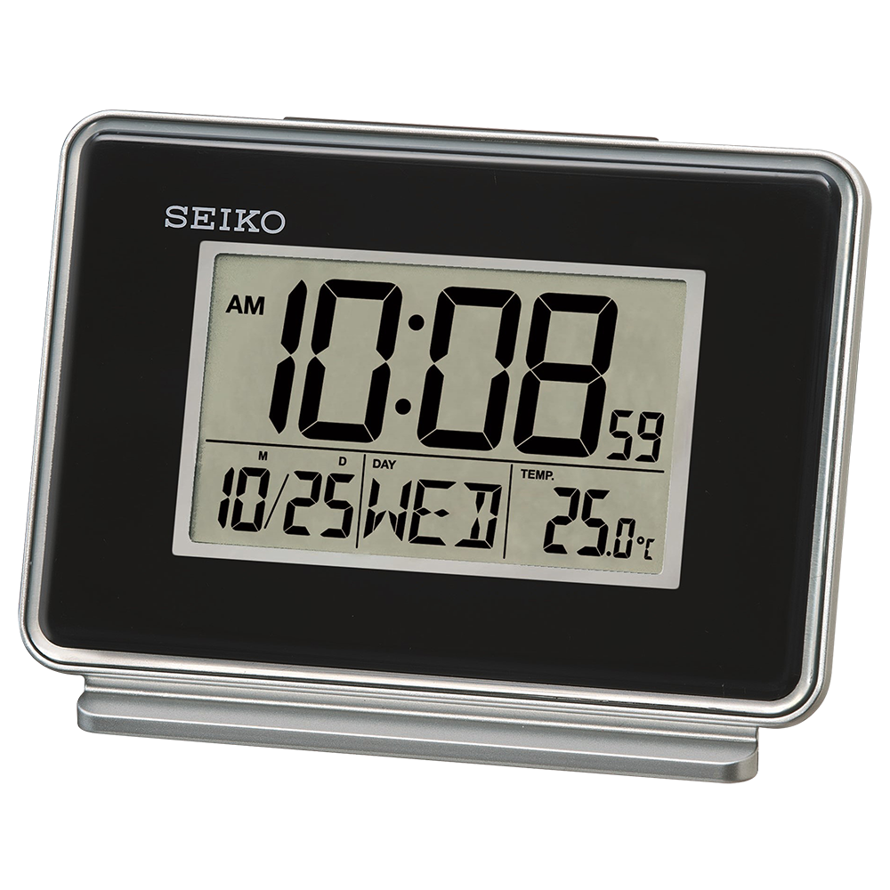 Seiko Multi-Function Display Black and Silver-Coloured Dual Alarm Clock ...