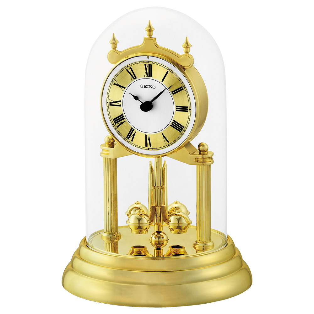 Seiko Traditional Gold-Coloured Glass Dome Rotating Pendulum Mantel ...