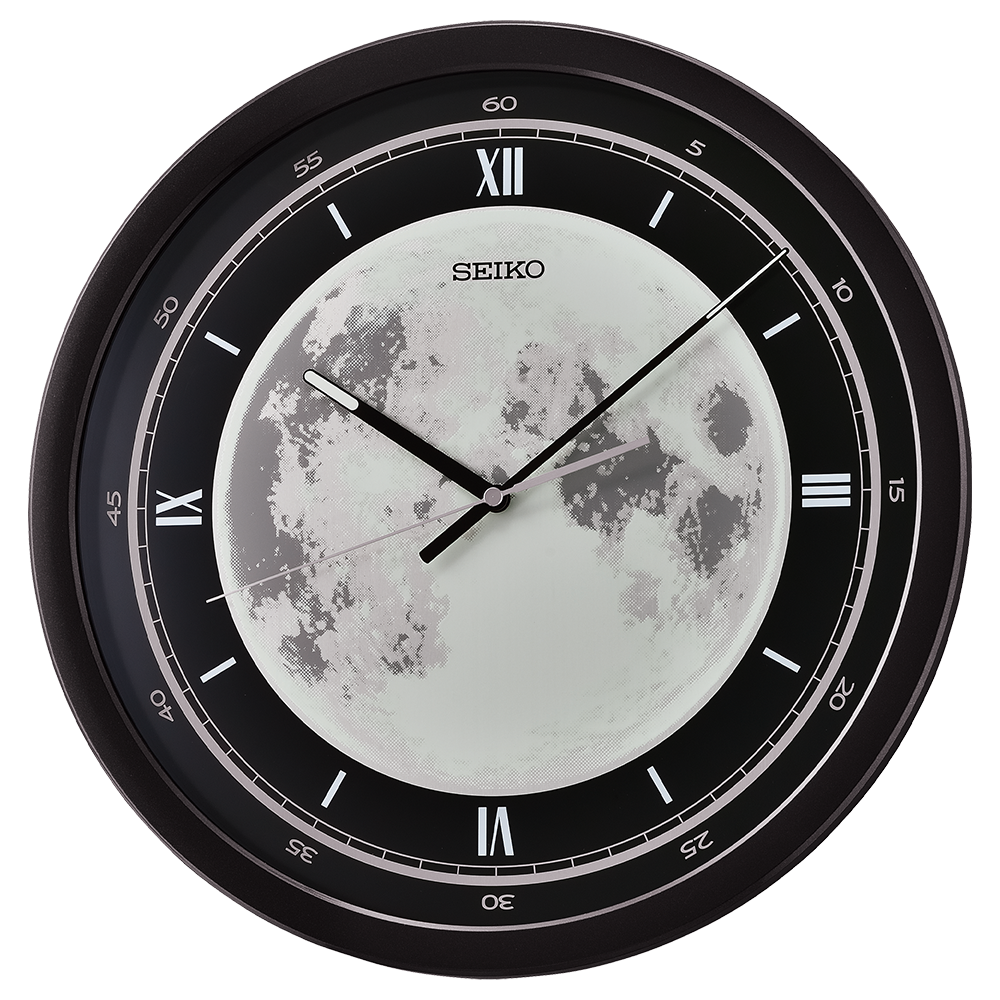 Seiko Retro Black LumiBrite Moon Wall Clock | Seiko Clocks | The ...