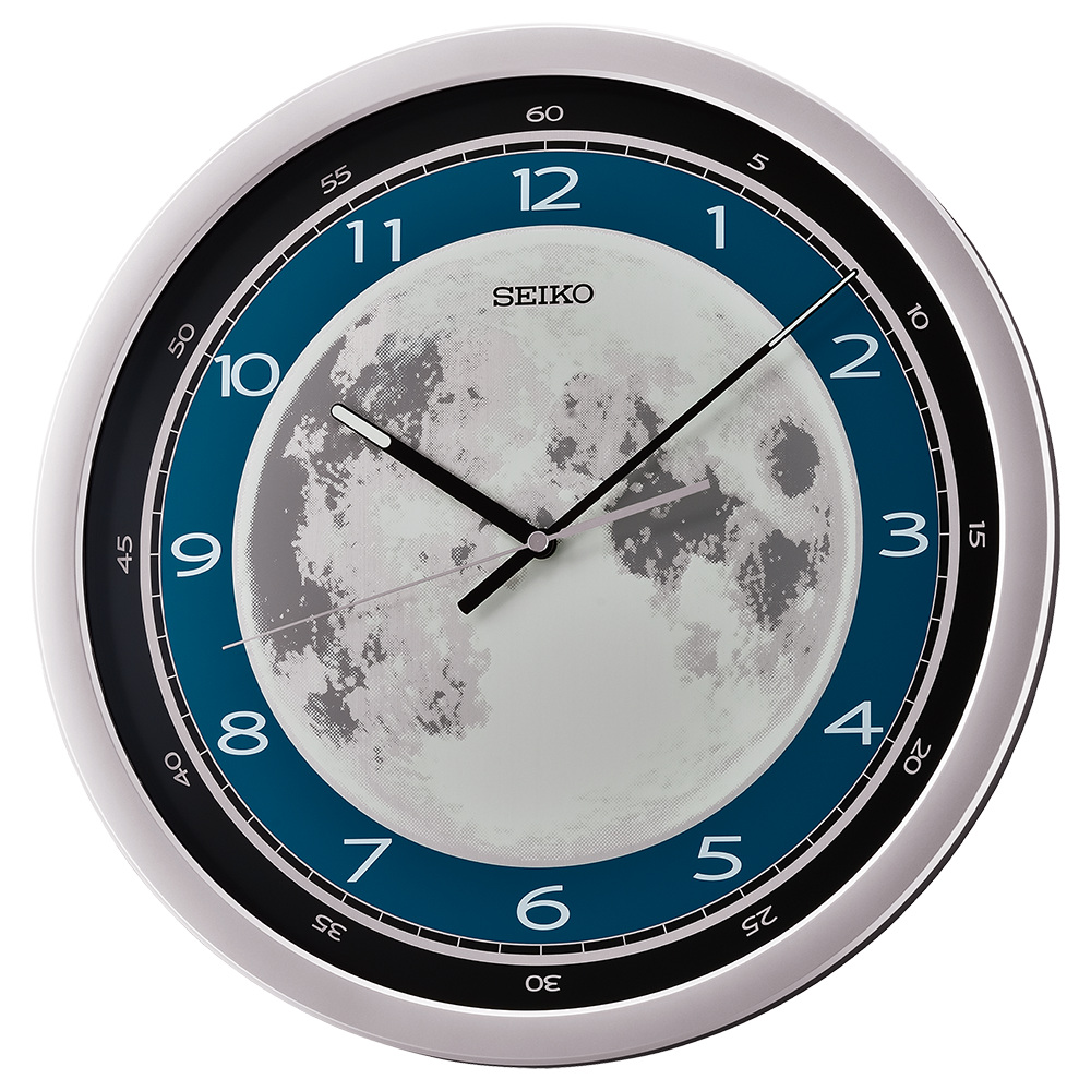 Seiko Retro Blue and Grey LumiBrite Moon Wall Clock | Seiko Clocks ...