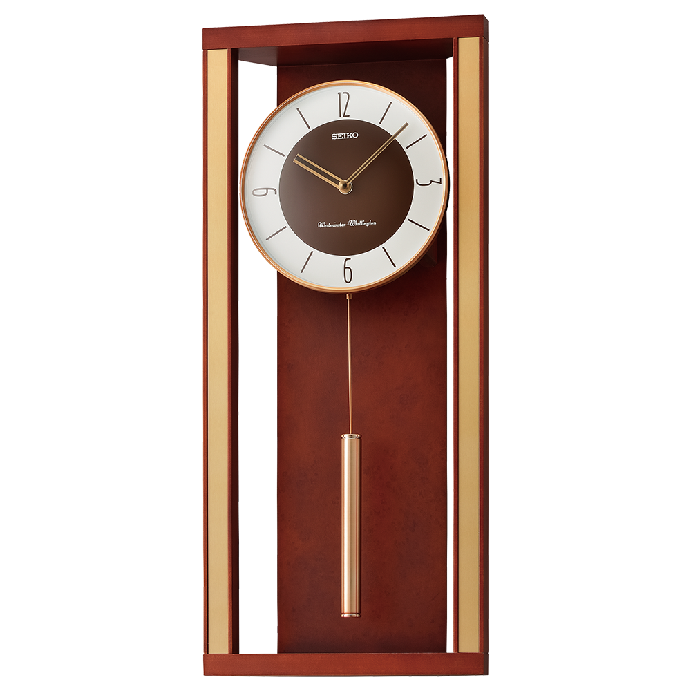 Seiko Timeless Brown and Gold effect Dual Chime Pendulum Wall Clock ...