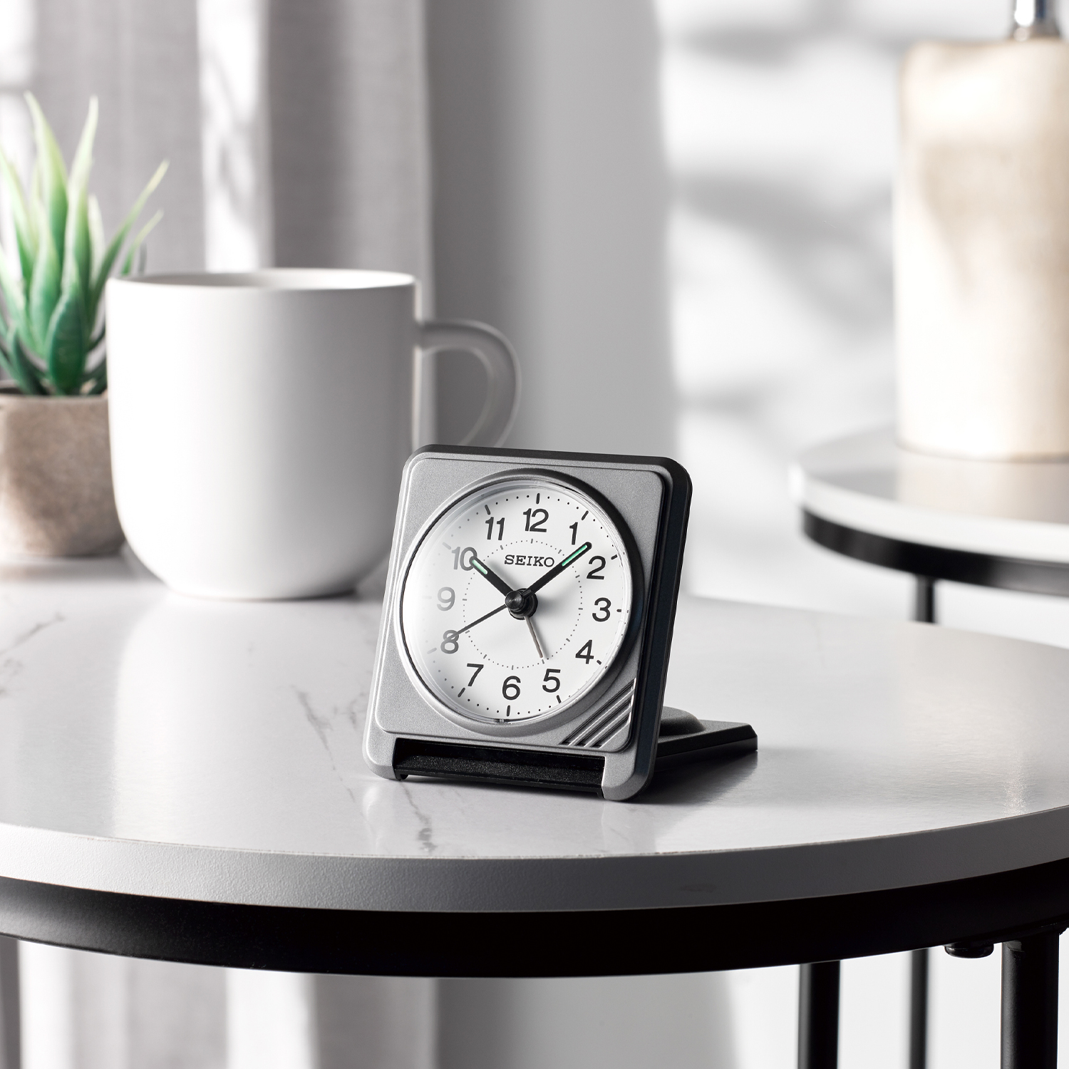 Seiko Timeless Metallic Silver effect Ascending Beep Travel Alarm Clock ...