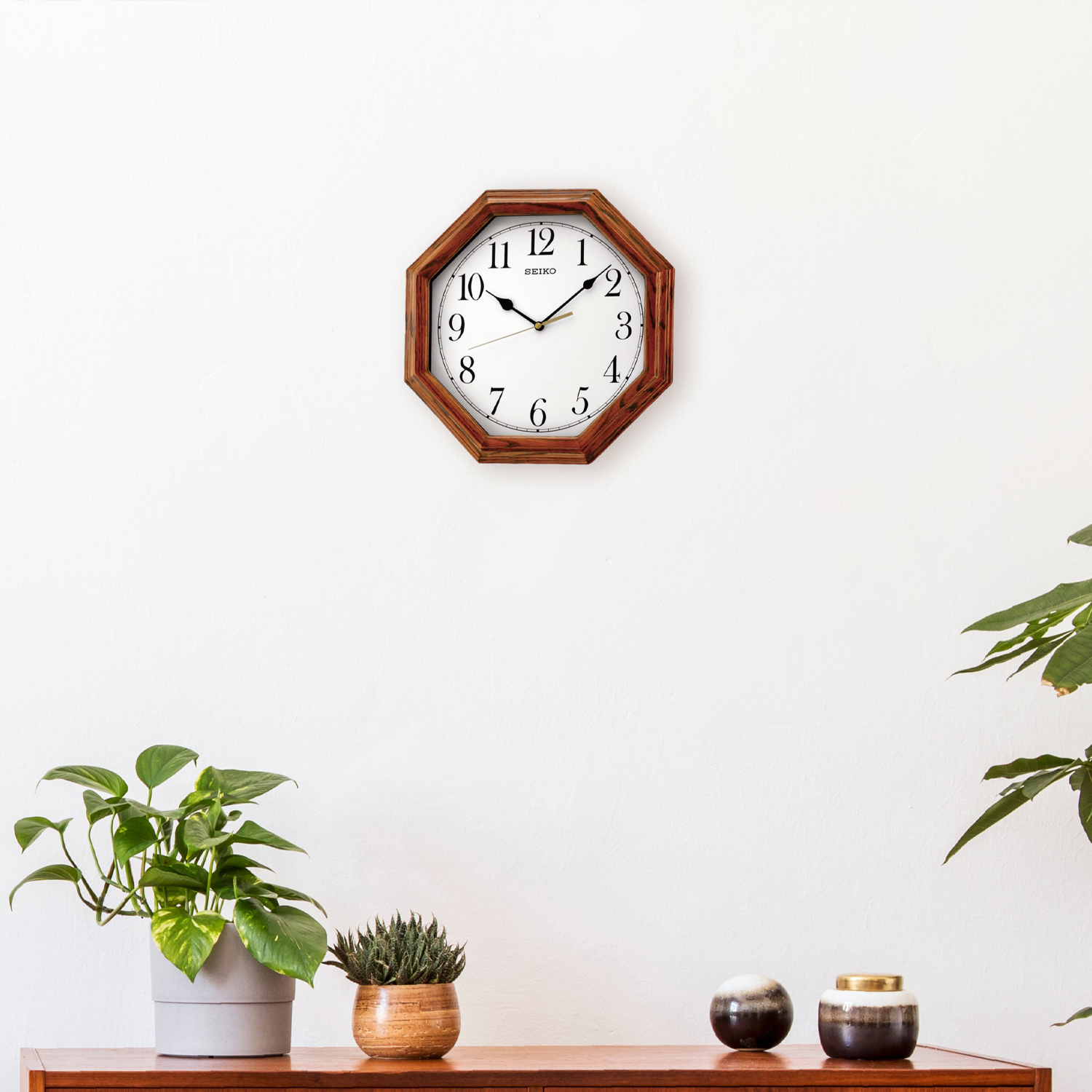 Seiko Traditional "Quiet Sweep" Octagon Oak Wall Clock | Seiko Clocks ...