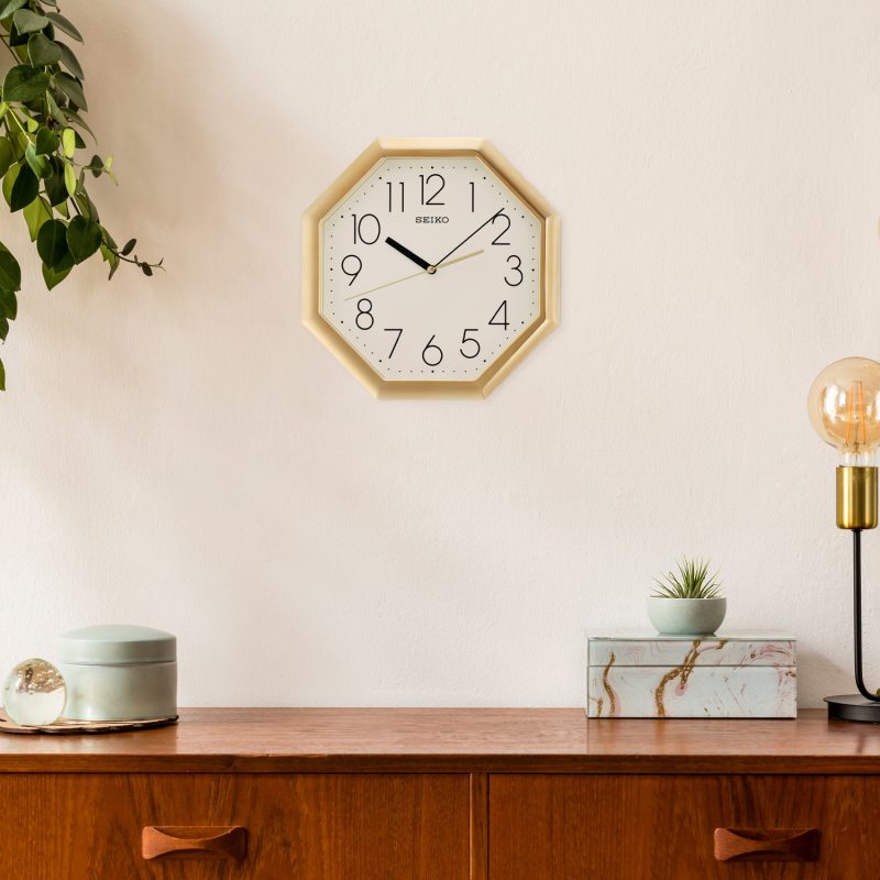 Seiko Timeless Gold-Coloured Octagon Wall Clock | Seiko Clocks | The ...