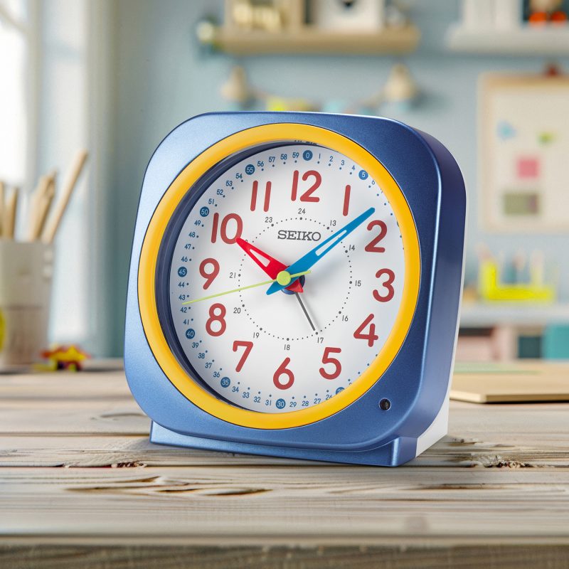Seiko Time Teacher Kids Metallic Blue and Yellow Alarm Clock with Red ...