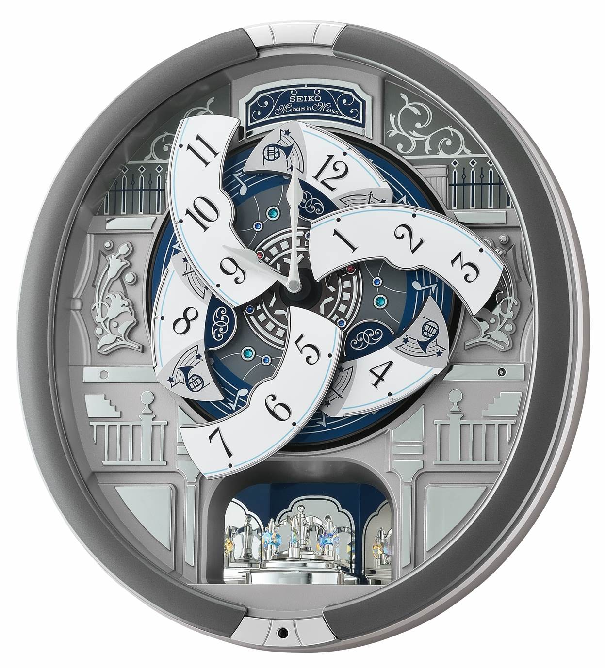 Seiko Melodies in Motion Metallic Silver Rotating Pendulum Wall Clock ...